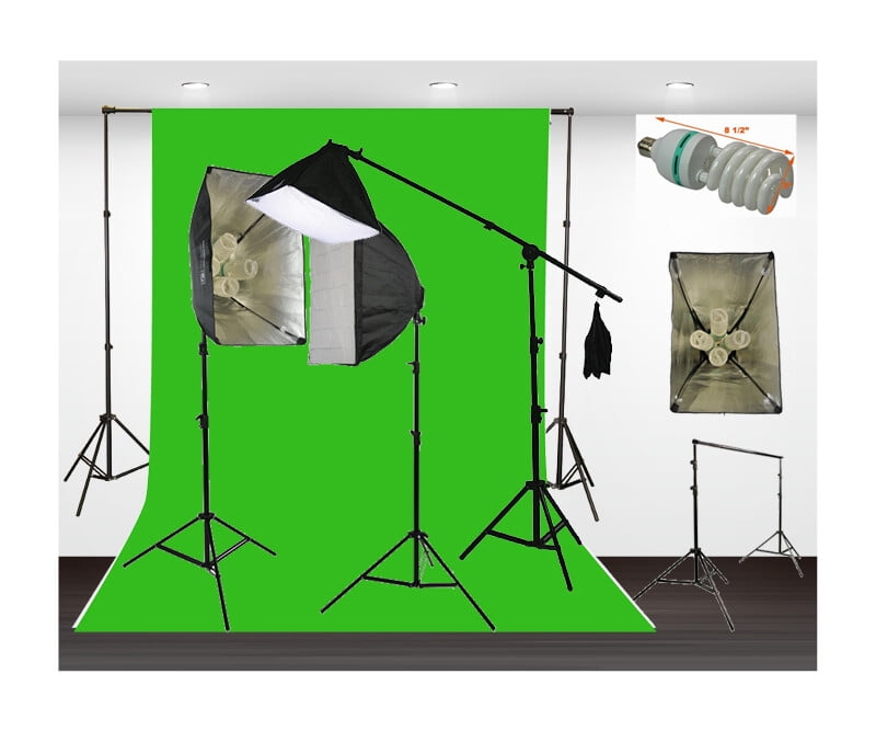 2700 Watt Photo Video Hair Boom Light Kit 10x12 GREEN Background ...