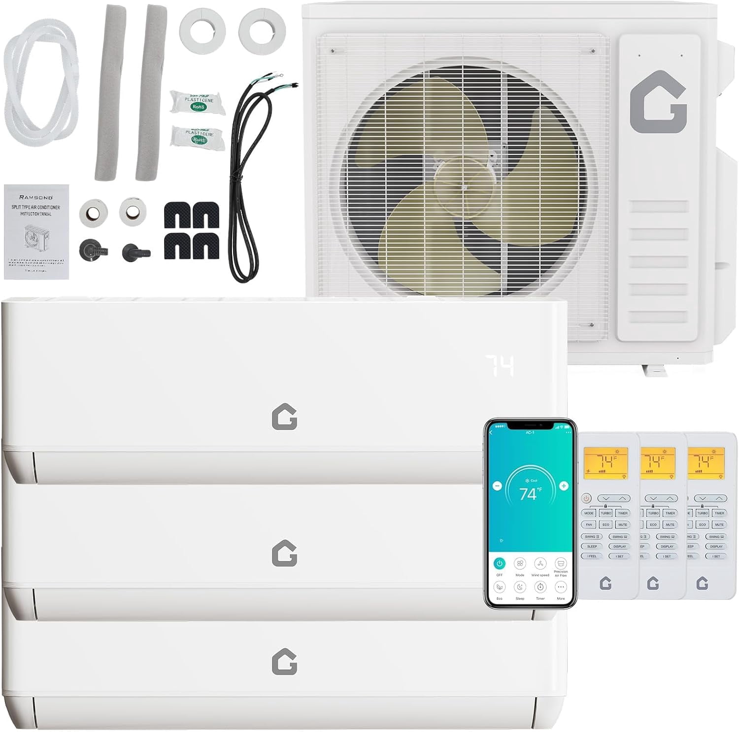 27000 BTU 3-Zone Mini Split AC/Heating System with WiFi – 208-230V ...