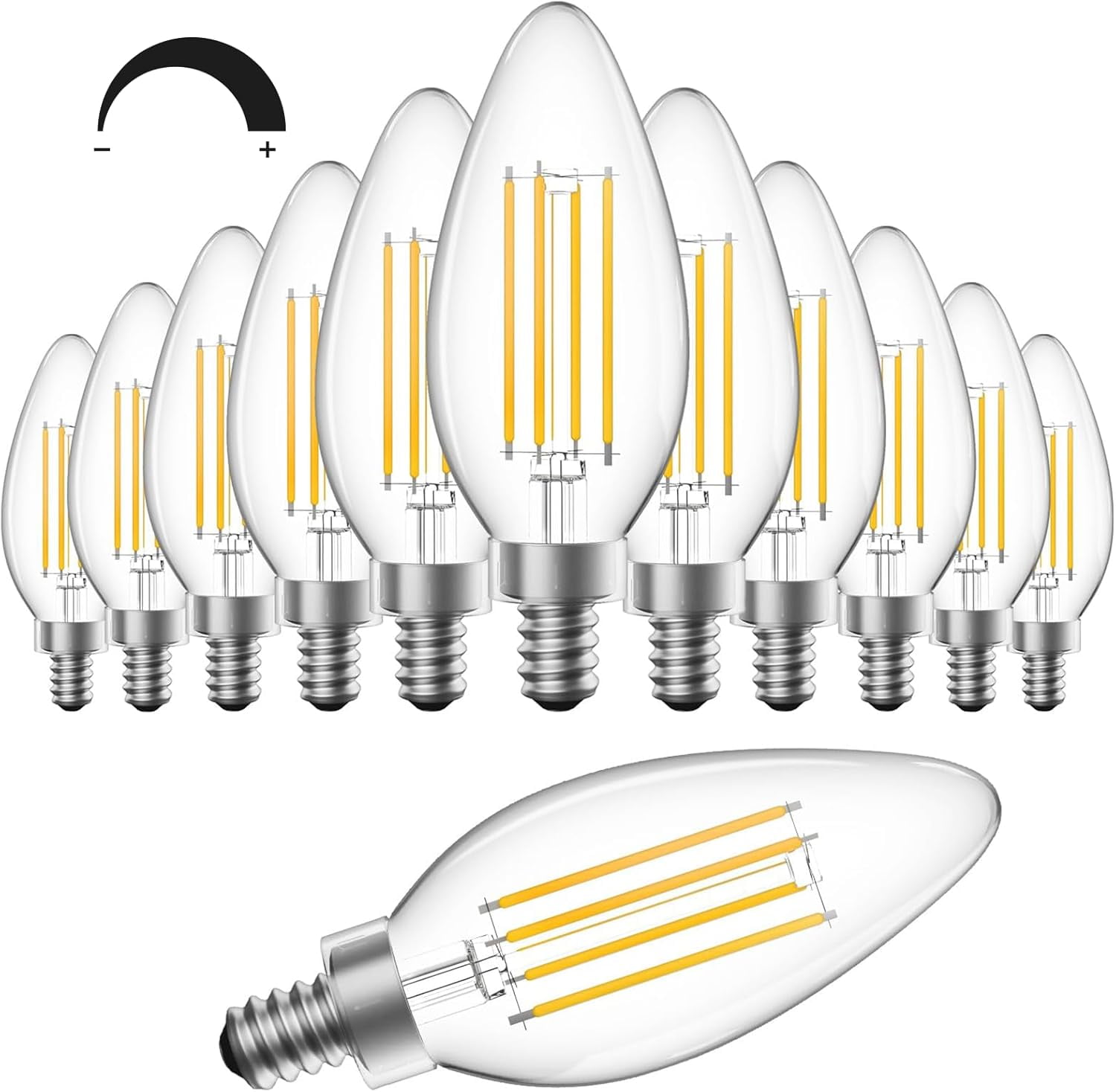 2700K Warm White E12 LED Bulb 12-Pack - Dimmable B11 5.5W 60W Equiv ...
