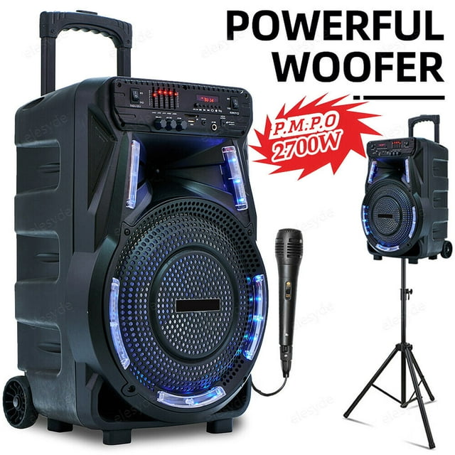 2700W 15" Portable Party Bluetooth Speaker with Tripod Stand Woofer Heavy Bass Horn Tweeter PA ...
