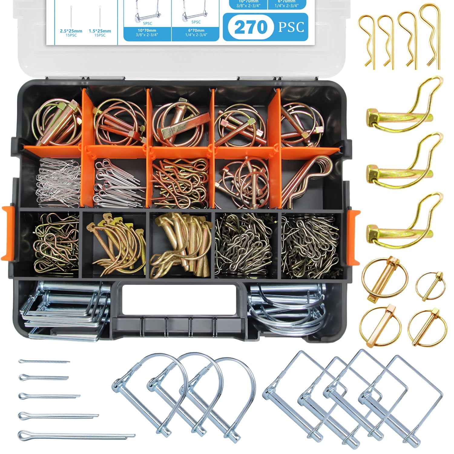 270PCS Heavy Duty Hitch Pin & Clip Pin Assortment Kit.Trailer Hitch pin ...