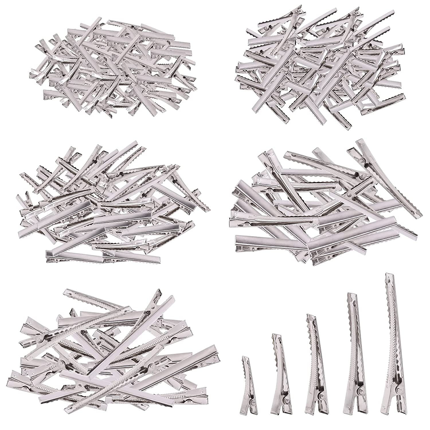 270Pcs 5 Sizes Alligator Hair Clips Bulk Silver Single Prong Hair Clips ...