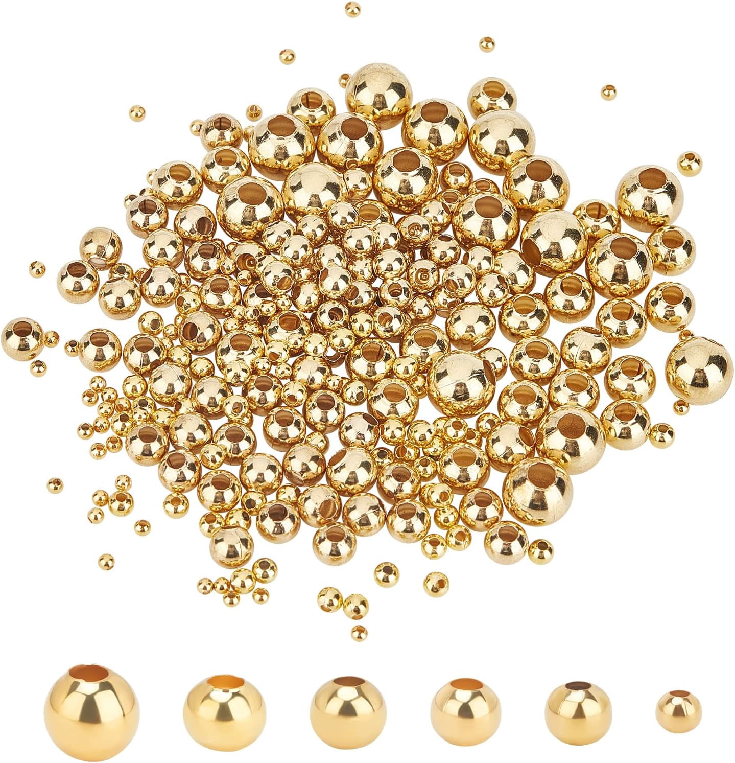 270Pcs 6 Style 304 Stainless Steel Beads Round Golden 2~8x2~7.5mm Hole ...