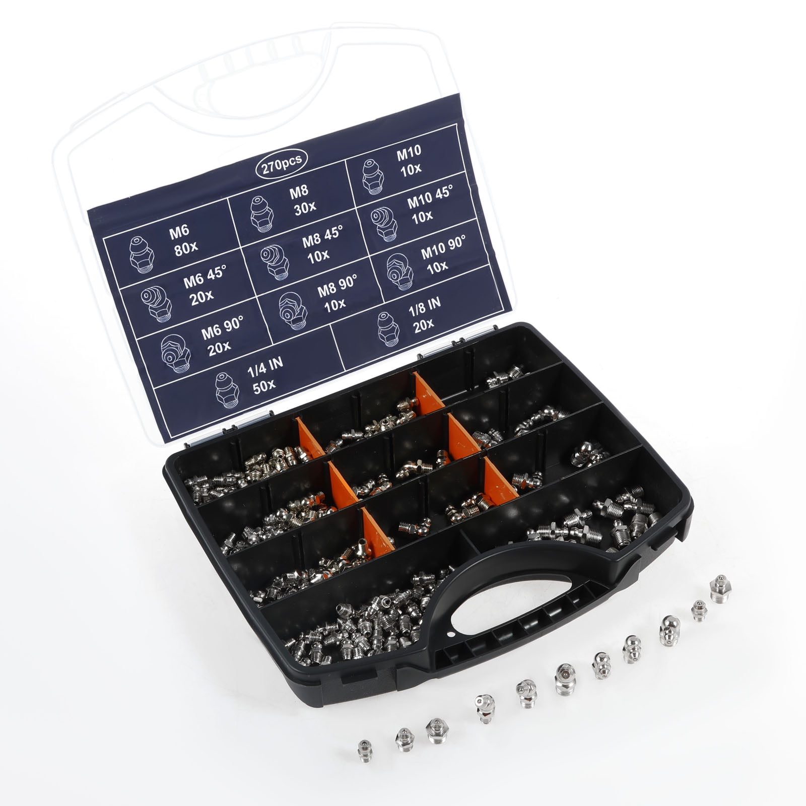 270Pcs Grease Fitting Kit 11 Type Galvanized Metal Imperial and Metric ...