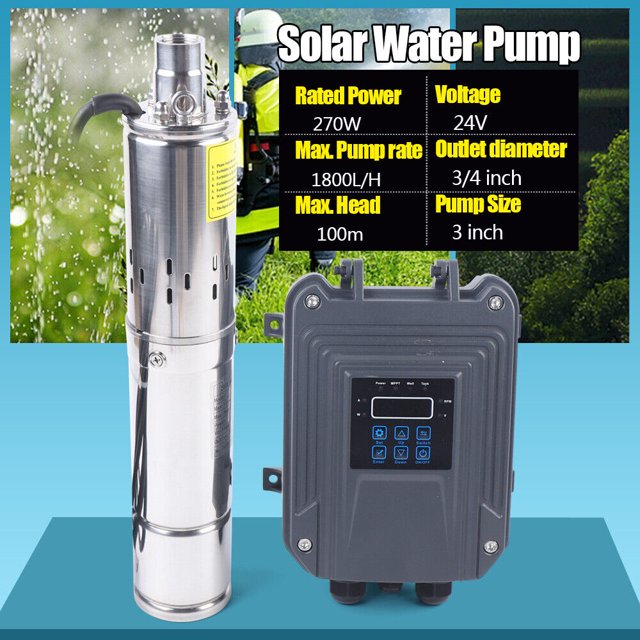 270W 3" DC Deep Well Solar Water Pump Submersible Max.Head 100m/328ft ...