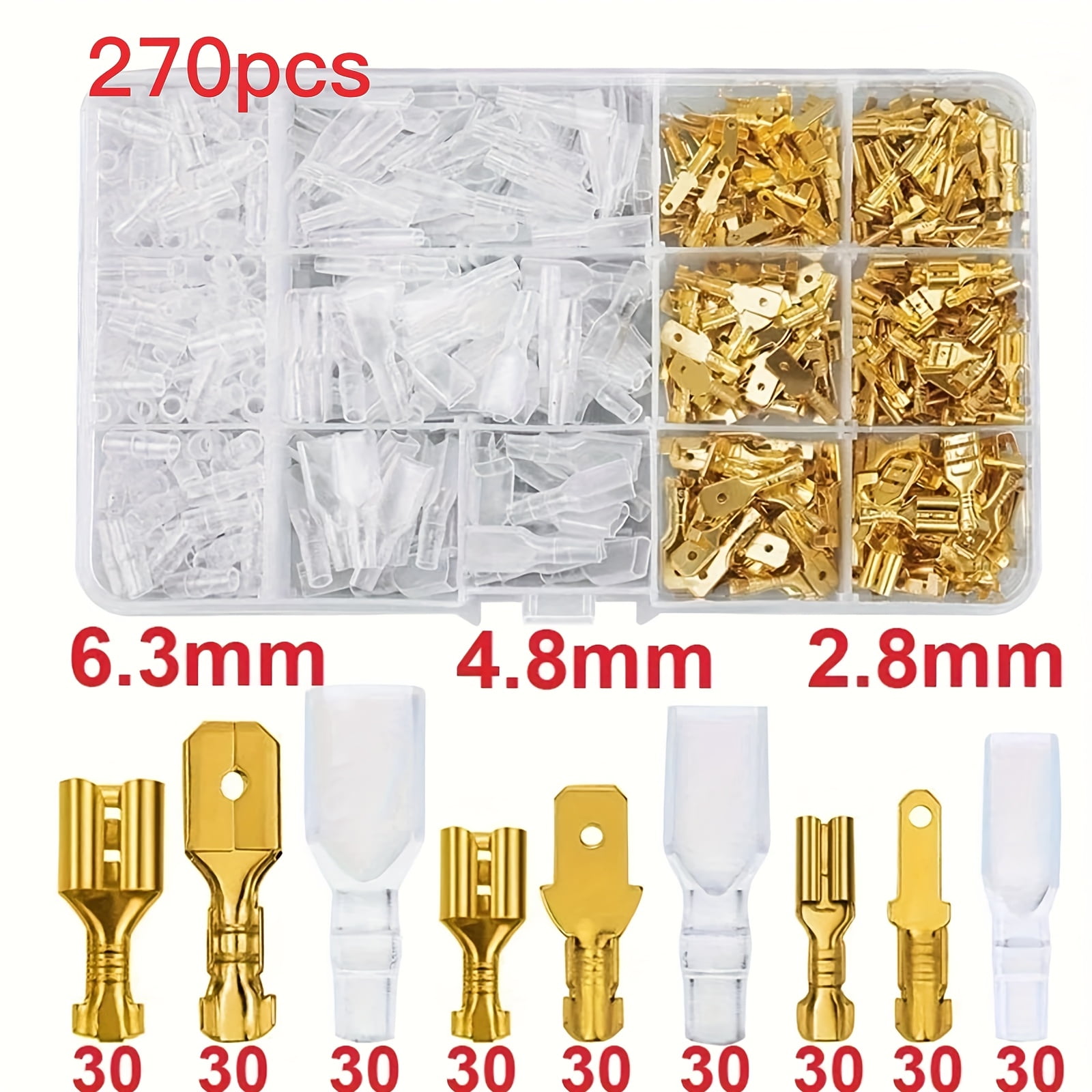 270pcs Box of Insulated Male and Female Wire Connectors in 2.8mm, 4.8mm ...
