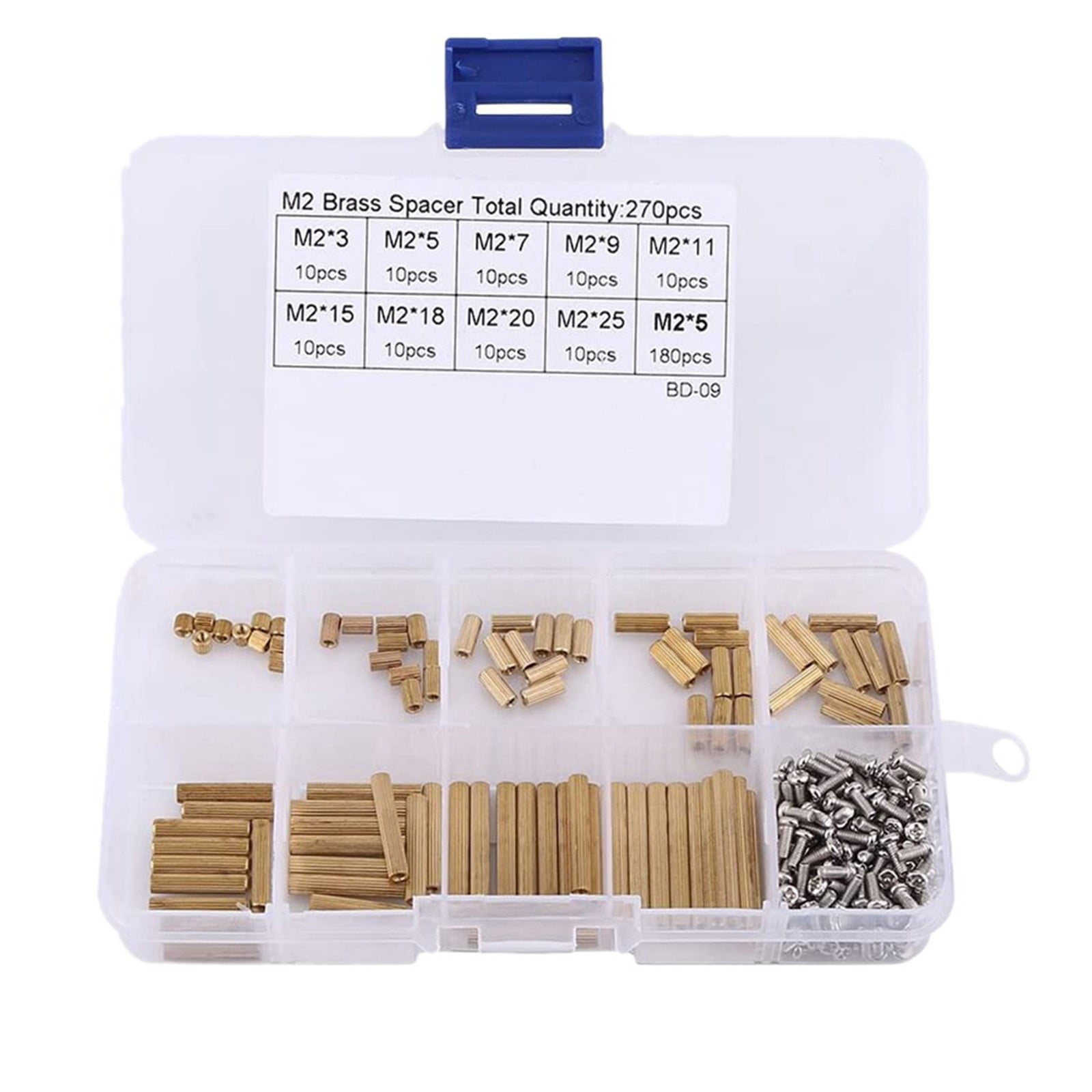 270pcs M2 Male Female Brass Spacer Standoff Screw Nut Assortment Kit ...