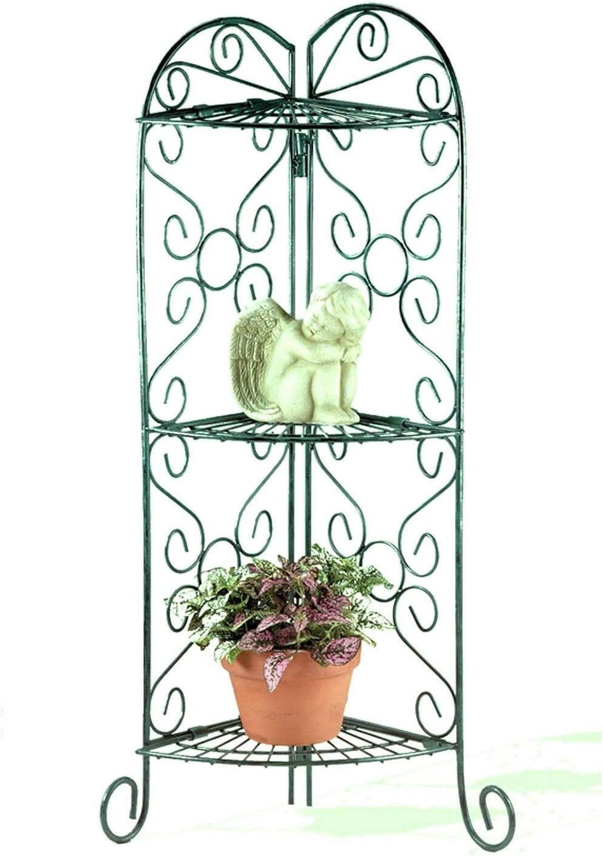 27128 Metal Antiqued Faux Verdigris Corner Plant Stand Shelf Unit ...