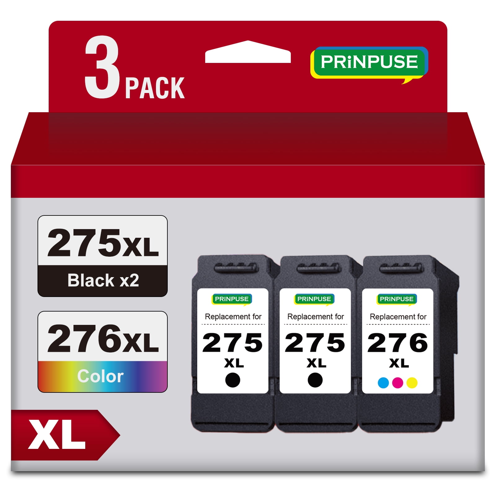 PRINPUSE Canon 275XL 276XL Ink Cartridges, High-Yield, Black and Tri ...