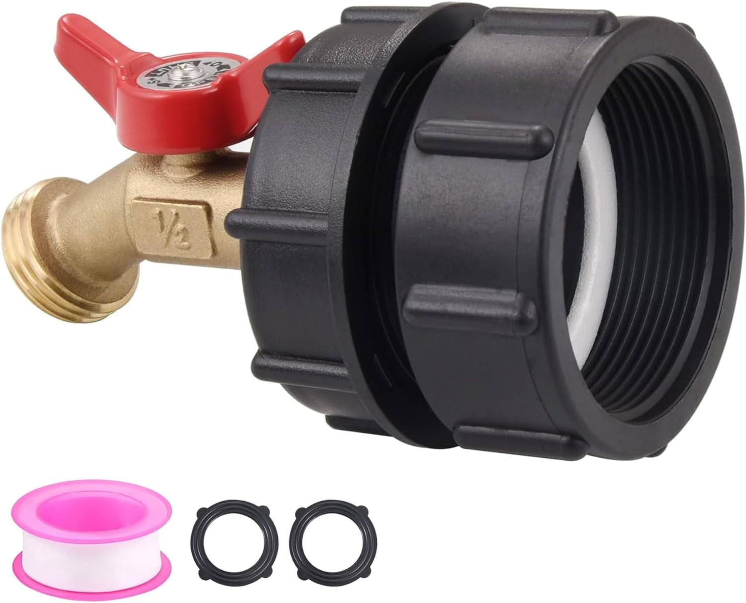 275-330 Gallon IBC Tote Hose Adapter Valve,2" Fine Thread + Garden Hose ...