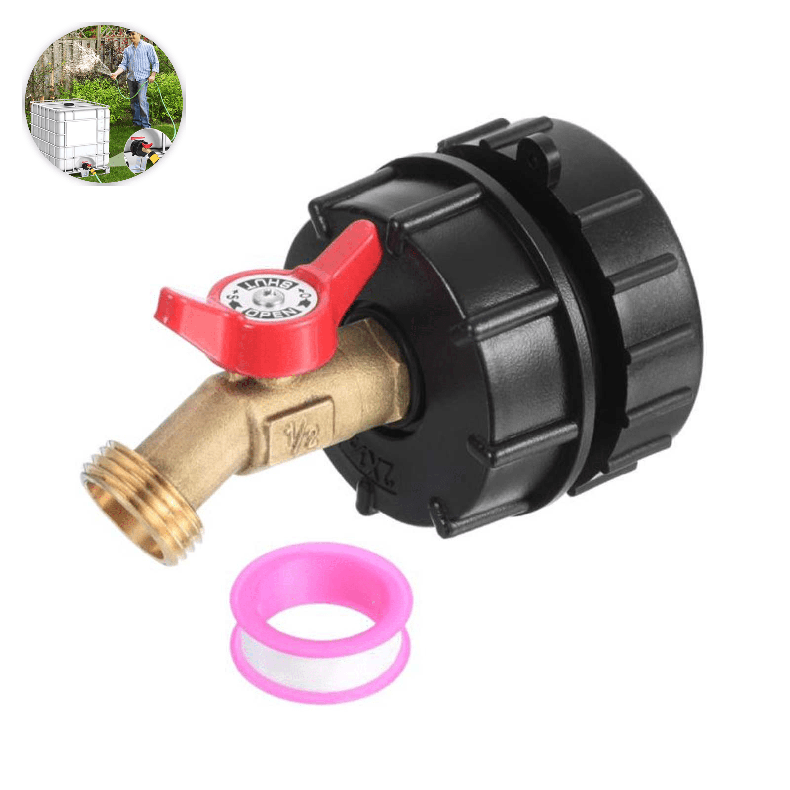 275-330 Gallon Tote Adapter Kit with Brass Shut-Off, Garden Hose ...