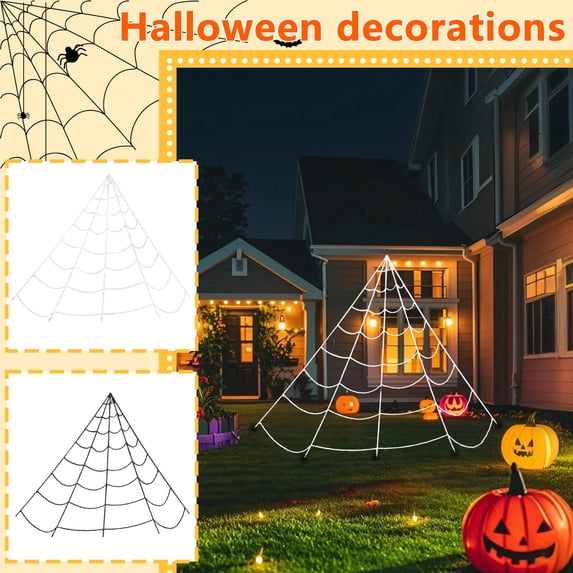 275" Halloween Large Triangular Outdoor Spider Web Decor Kit, Stretch ...