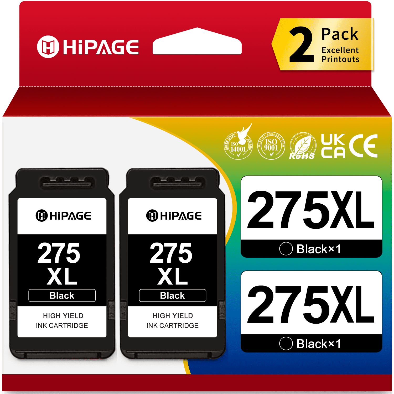 HIPAGE 275XL Black Ink Cartridges, 2-Pack, Compatible with Canon PIXMA ...