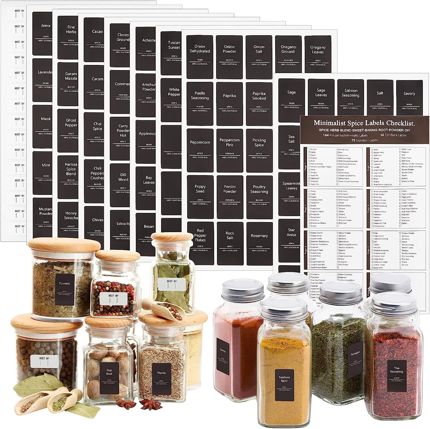 275 Pcs Spice Jar Labels Kitchen Labels for Jars Pre-Printed Pantry ...