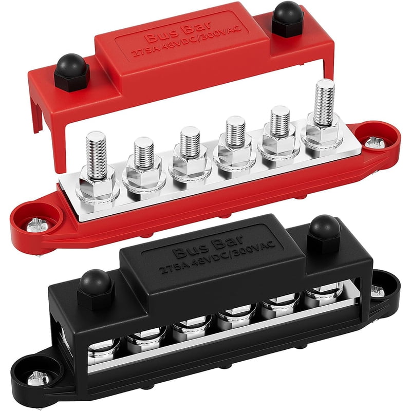 275A Bus Bar 12V Power Distribution Block Car Audio Busbar 6 x 5/16" (M8) Terminal Stud Positive ...