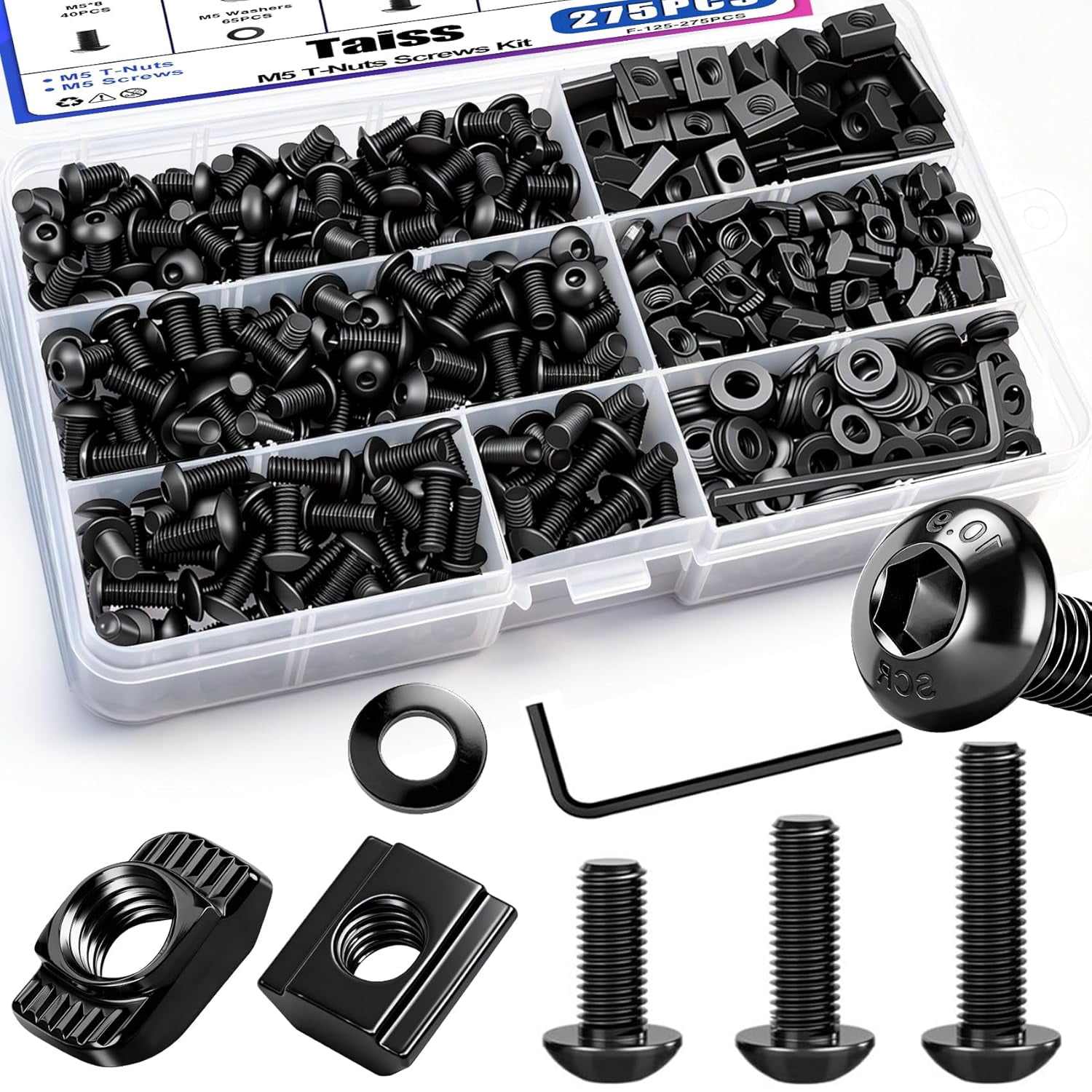 275PCS M5 T-Nuts and Bolts Kit for 2020 Aluminum Extrusion Hardware,T ...