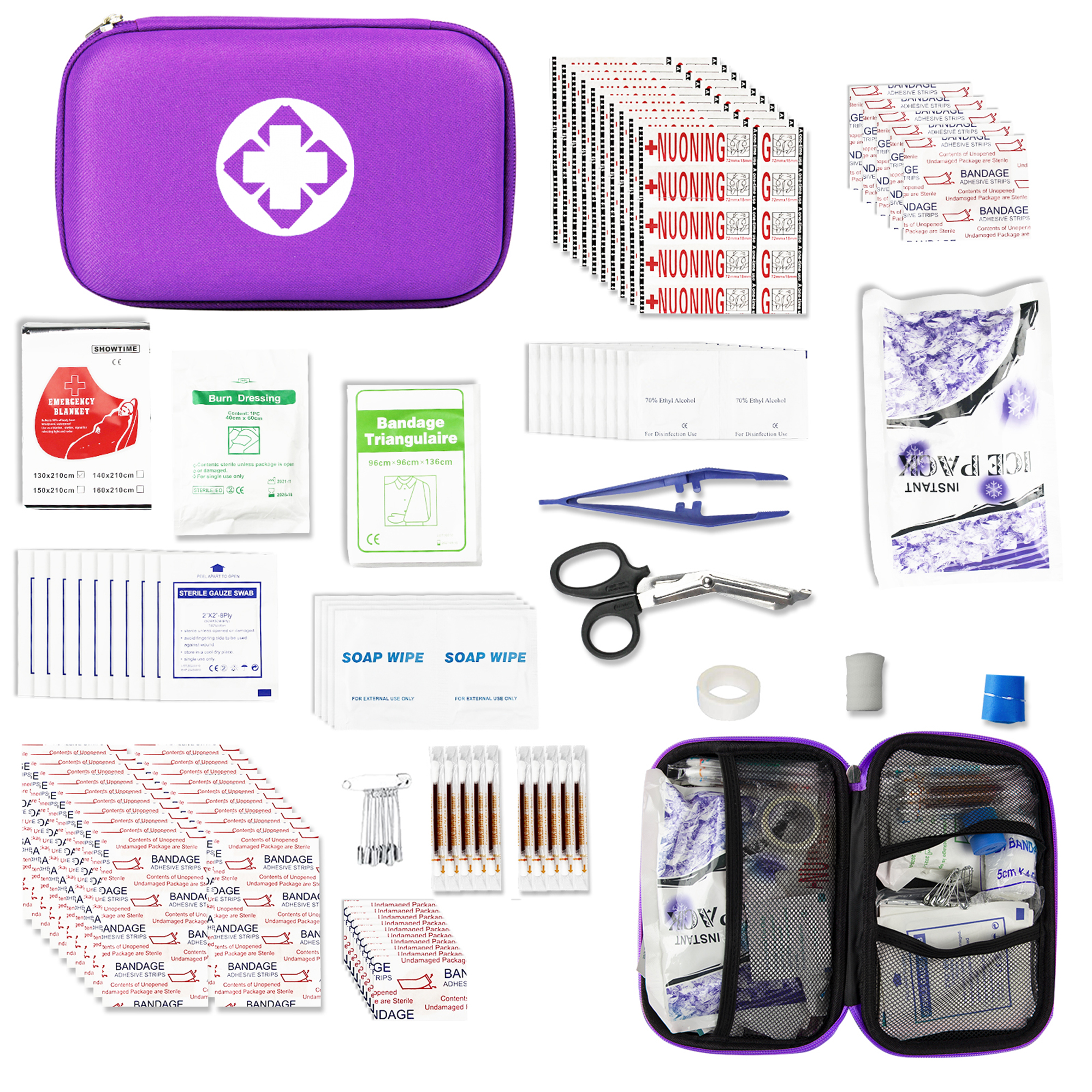 275pcs Purple Mini First Aid Kit Travel Size Car Emergency Supplies Kit ...