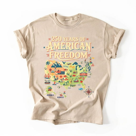 250 Years United States Map Patriotic Art for Freedom Lovers T-Shirt ...