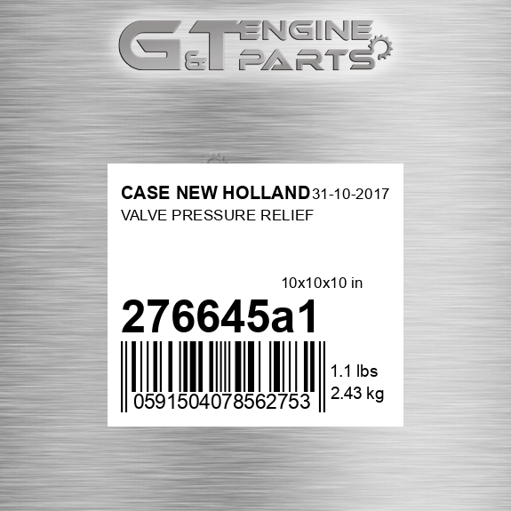 276645A1 VALVE PRESSURE RELIEF fits CASE NEW HOLLAND (New OEM ...