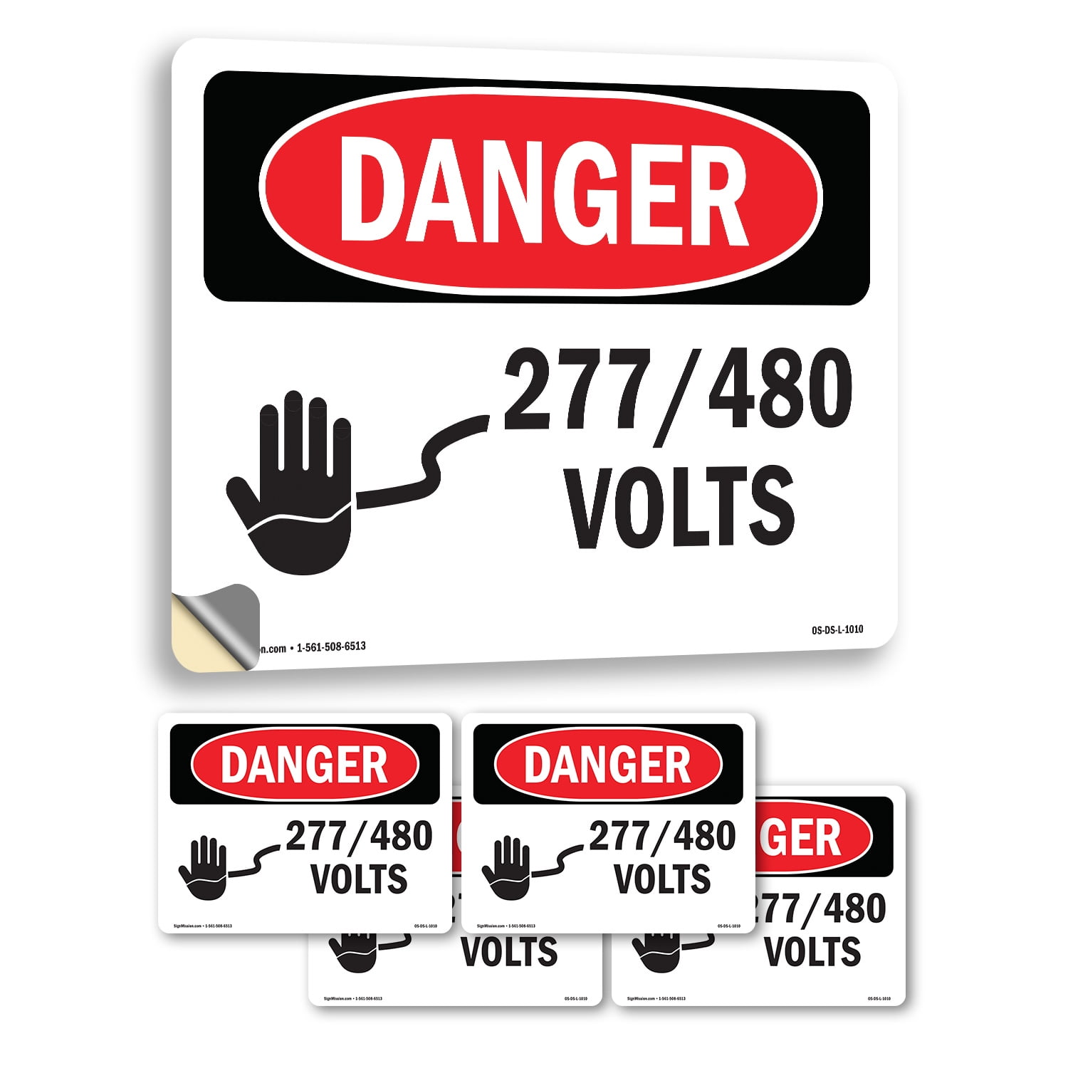 277 480 Volts OSHA Danger Vinyl Decal Label 5 Inch x 3.5 Inch - 5 Pack ...