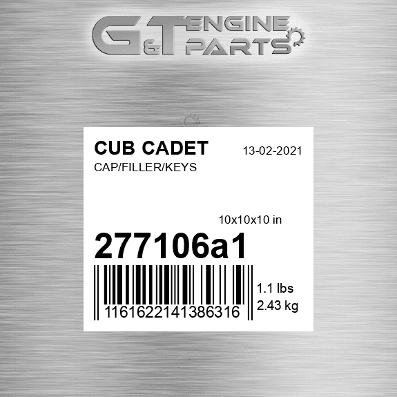 277106A1 CAP/FILLER/KEYS fits CUB CADET (New OEM) - Walmart.com