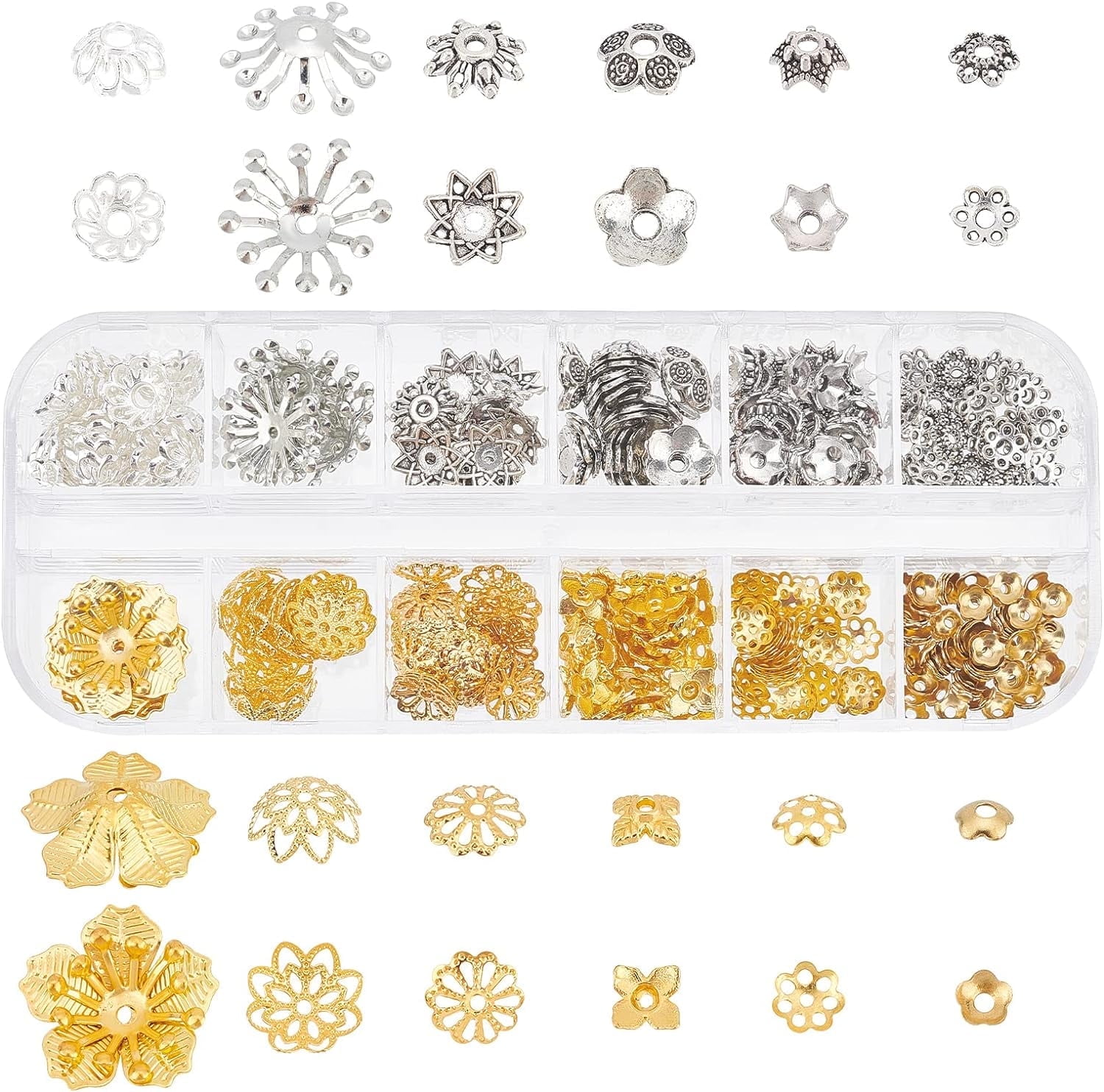 278Pcs Bead Caps 12 Styles Flower Bead Cap Spacers Brass & Alloy Bead ...