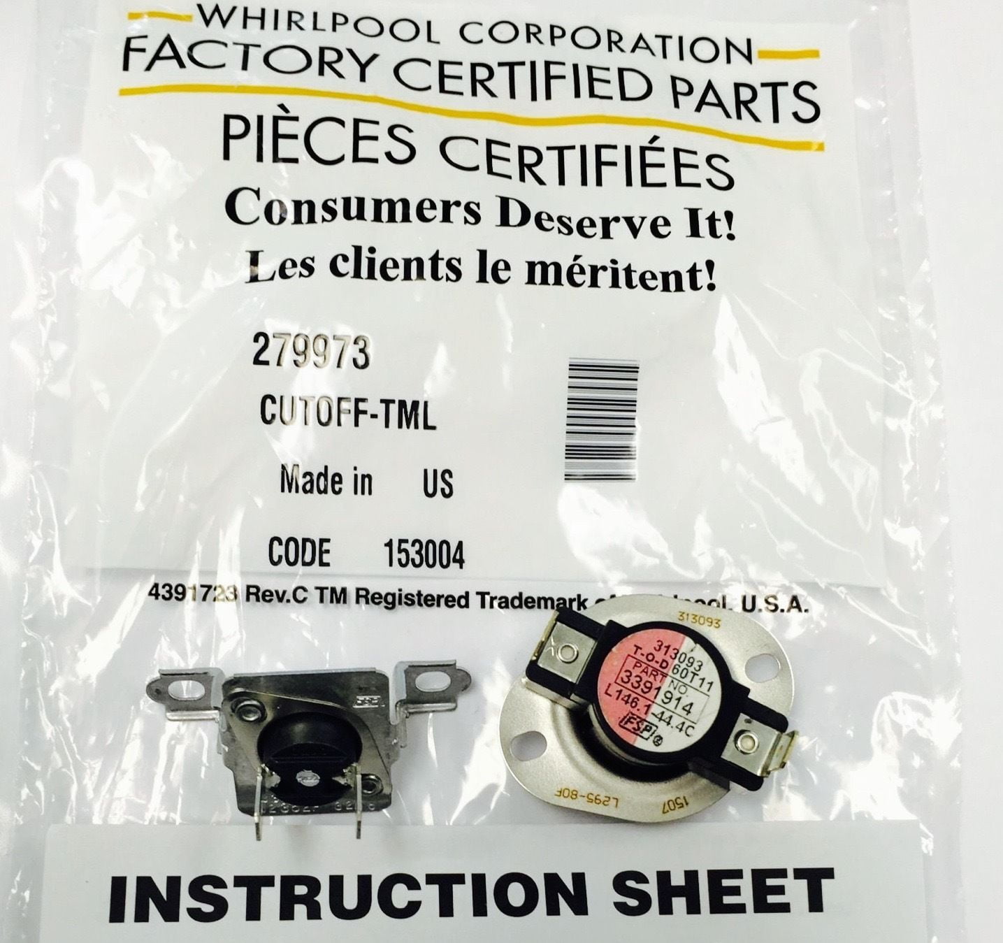 279973 Genuine OEM Whirlpool Dryer Thermostat Thermal Fuse Kit CUTOFF ...