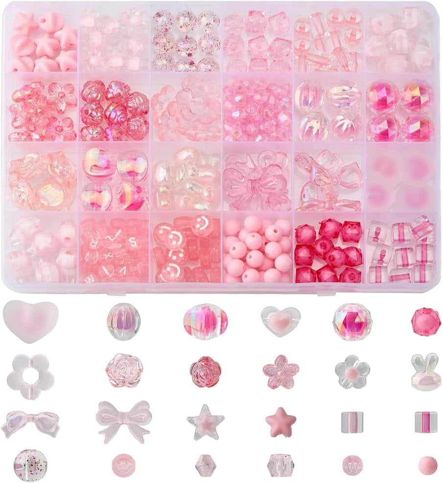279Pcs 24Style Pink Acrylic Beads Assorted Beads Transparent Mixed ...