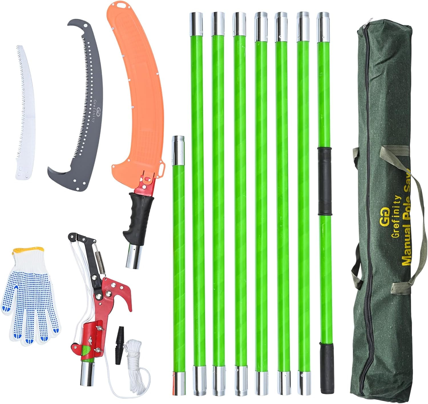27FT Manual Pole Saw, Tree Branch Trimmer with 8-Section Fiberglass ...
