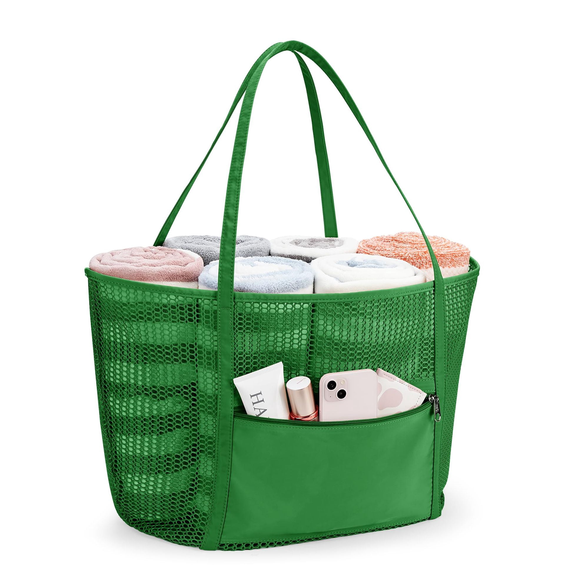 Large Mesh Beach Tote Bag with Zipper Pocket, Quick Dry Mesh Bag for ...