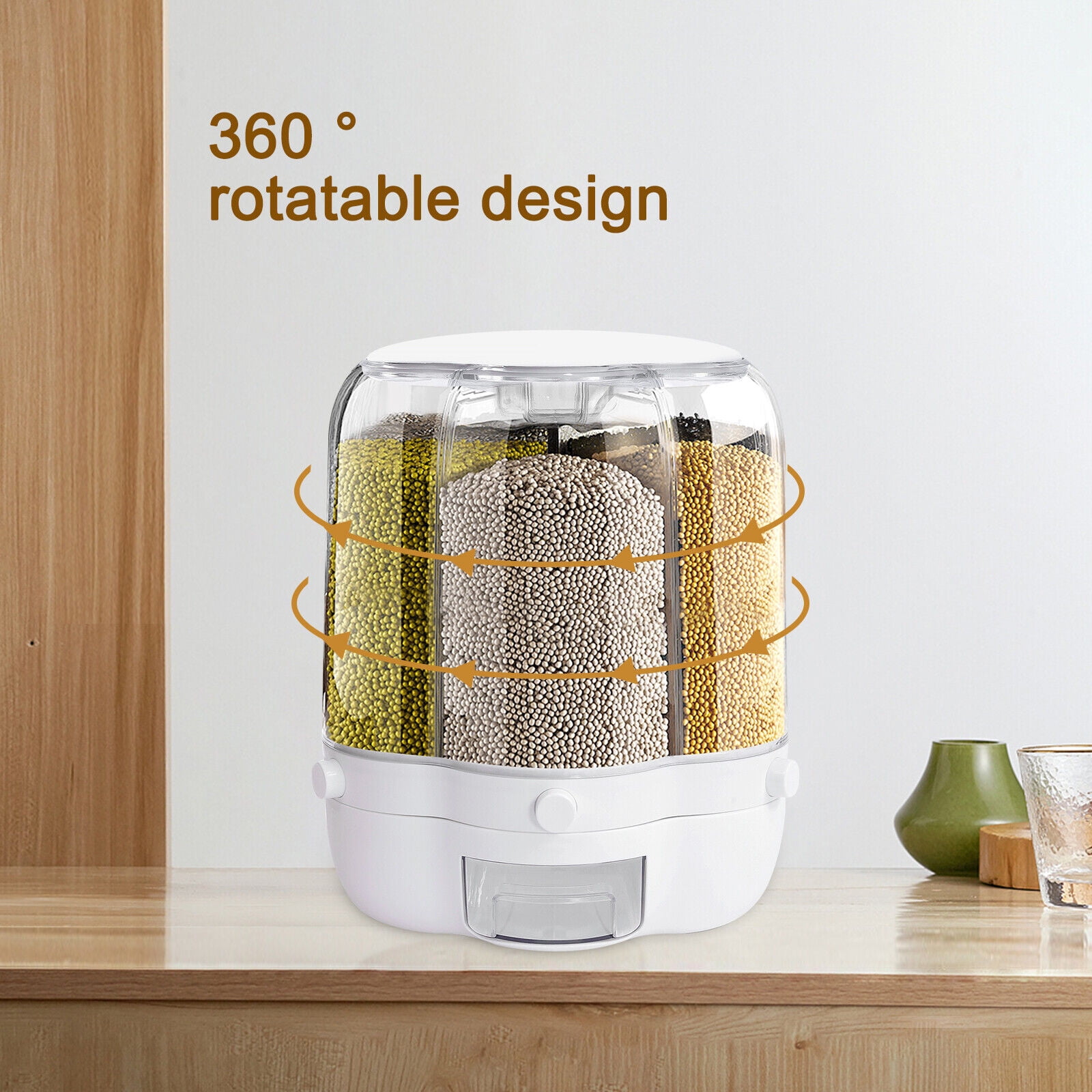 27LBS Large Rotating Storage Container 360° Food Grain Rice Dispenser ...