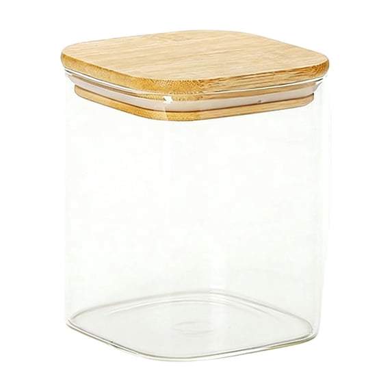 27Oz Glass Canisters With Bamboo Lid Square Storage Jar Airtight ...