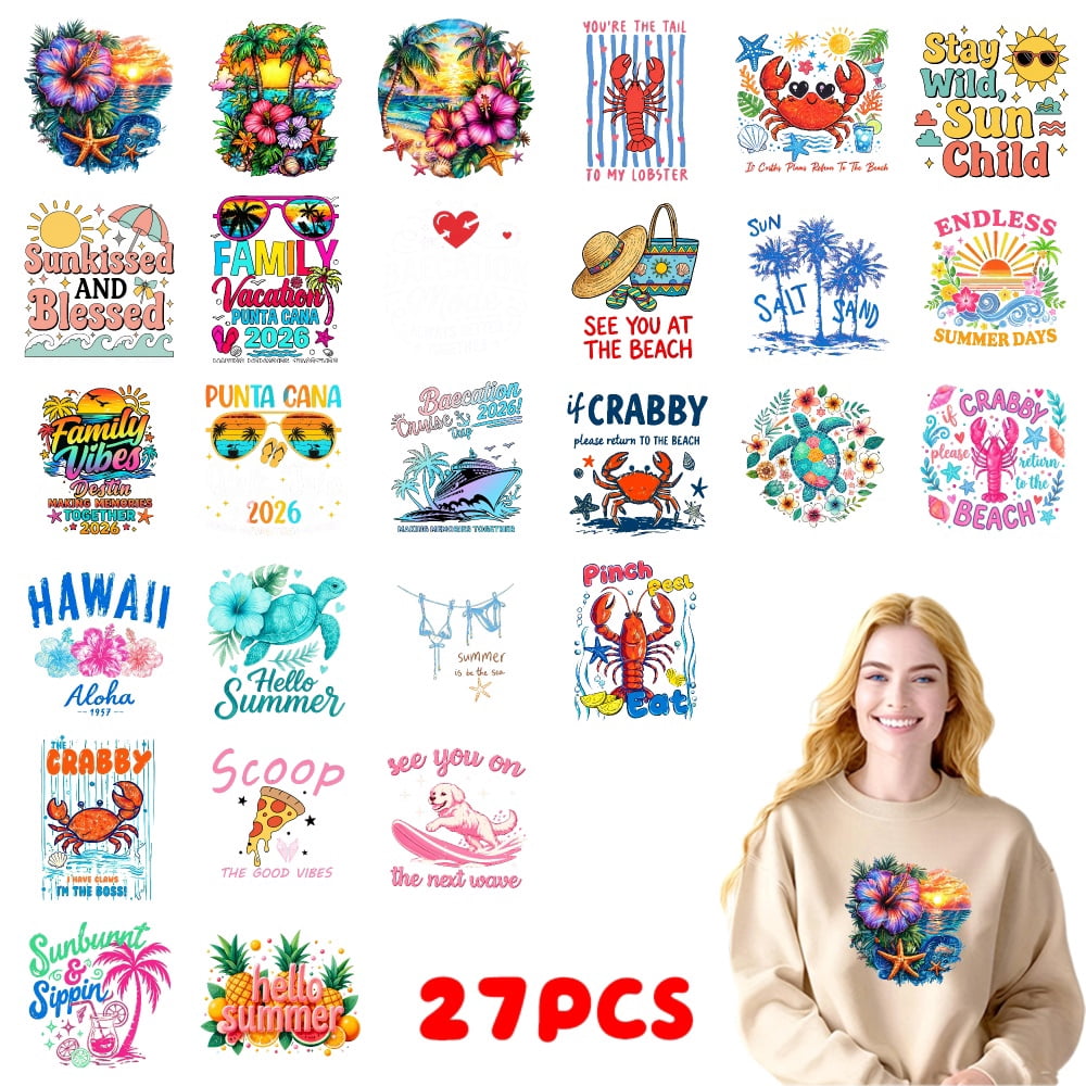 27PC DIY ironing applique patch, 18cm/7.08in, Summer Beach Crab Palm ...