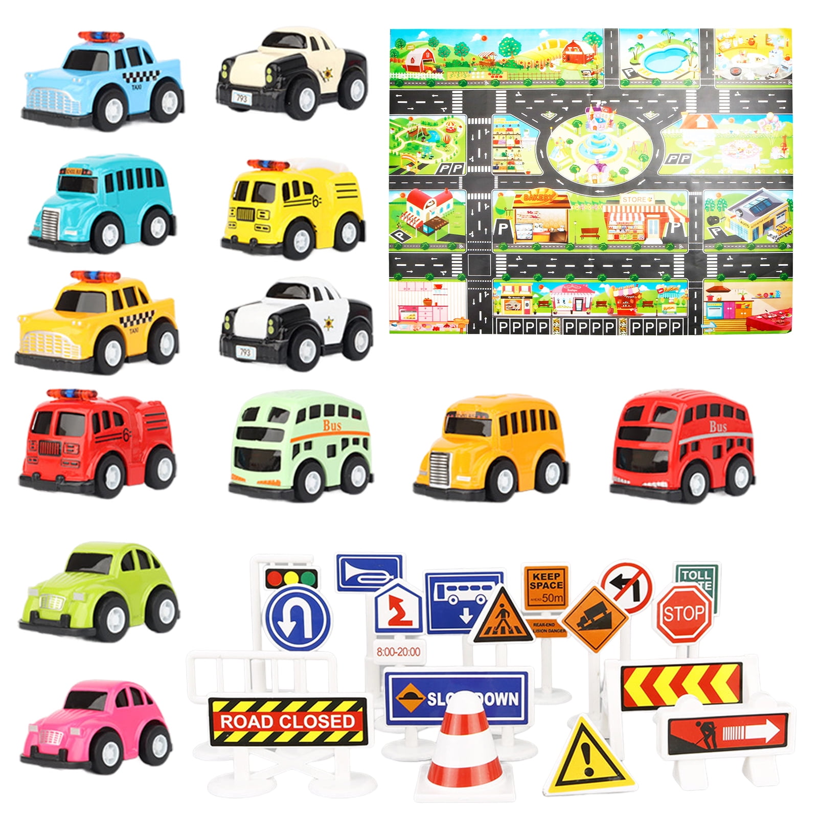 27PC Kids Rug, Construction Site Playmat Rugs with 8 Pull-back Cars and ...