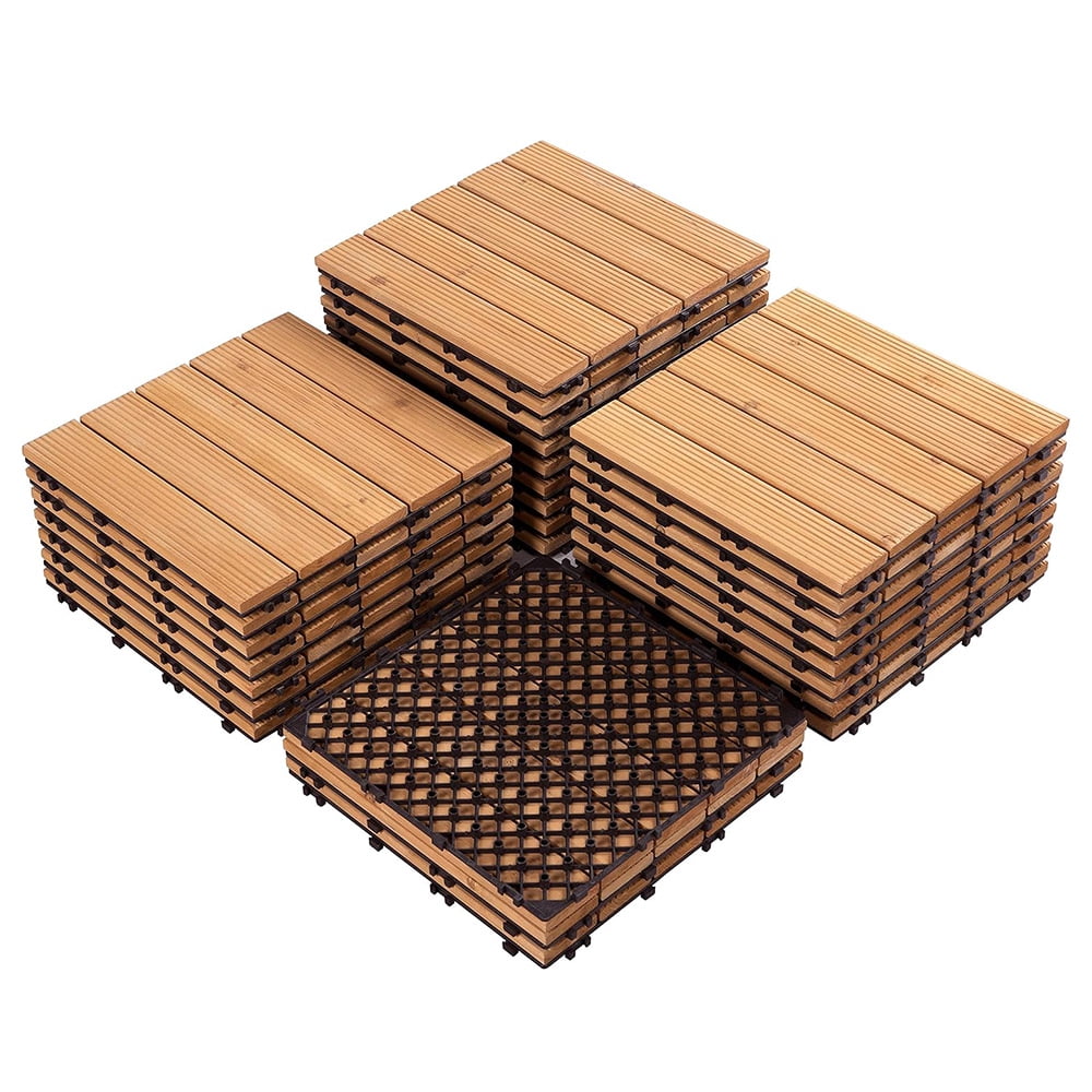27PCS Interlocking Wood Floors Patio Decking Tiles Hardwood Deck Tiles ...