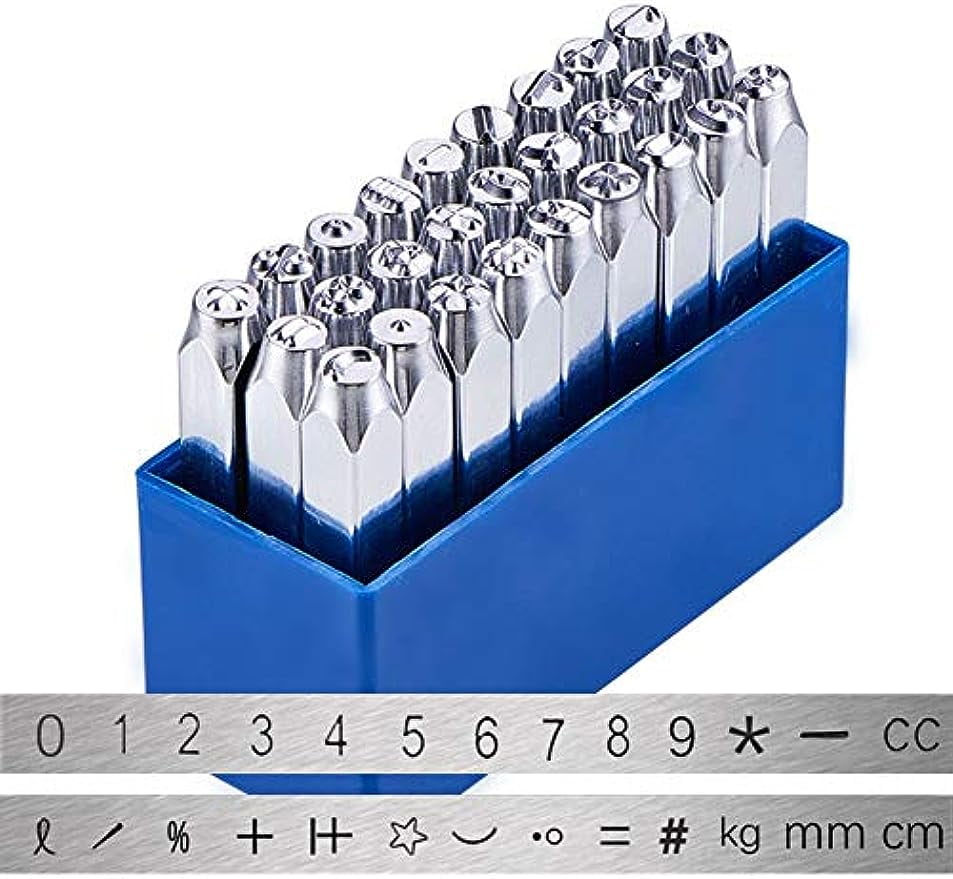 27PCS Numbers and Symbols Metal Stamp Set, 1/4" 6mm, Carbon Steel, 0-8 ...