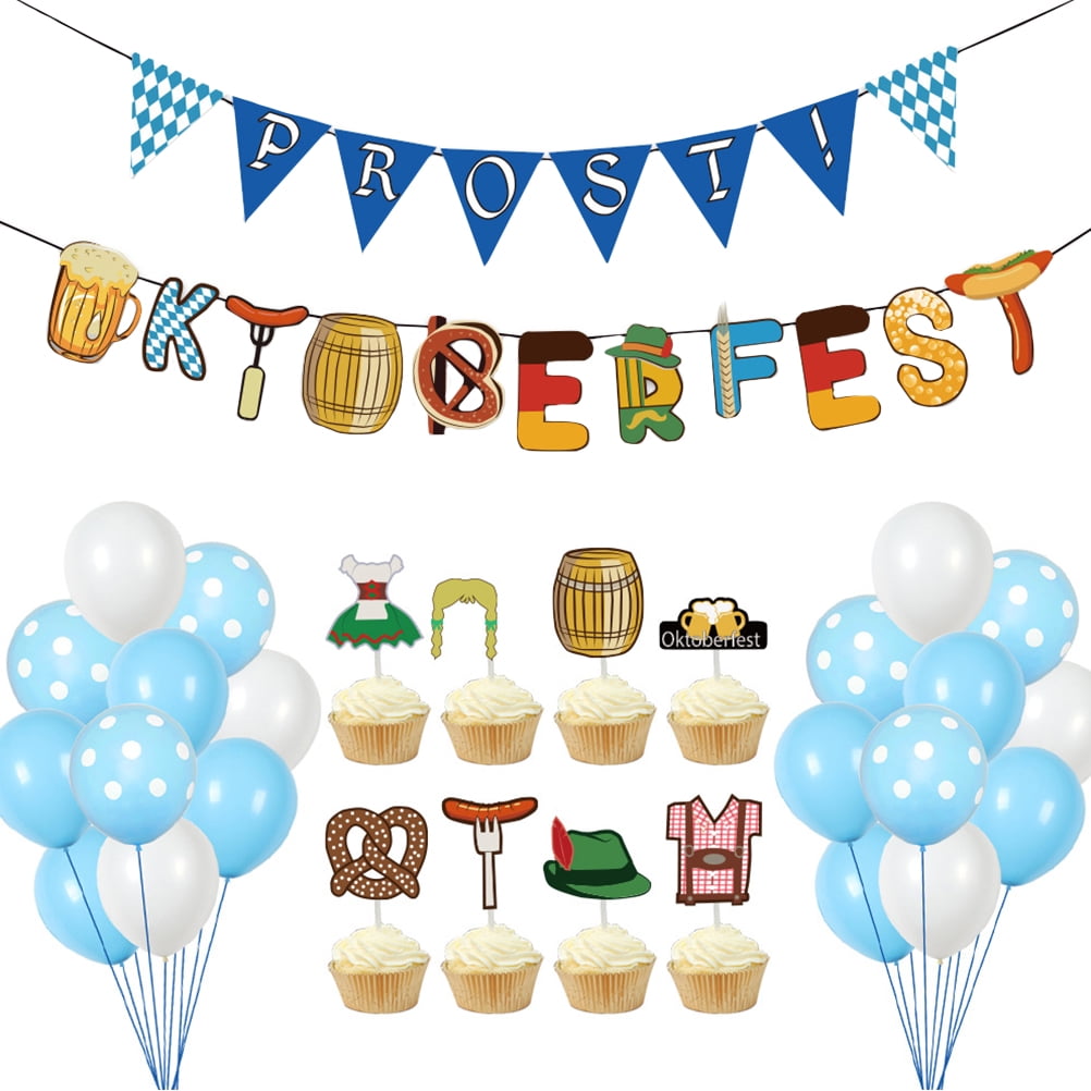 27PCS Oktoberfest Party Decor Bunting Balloon Cake Topper Set for ...