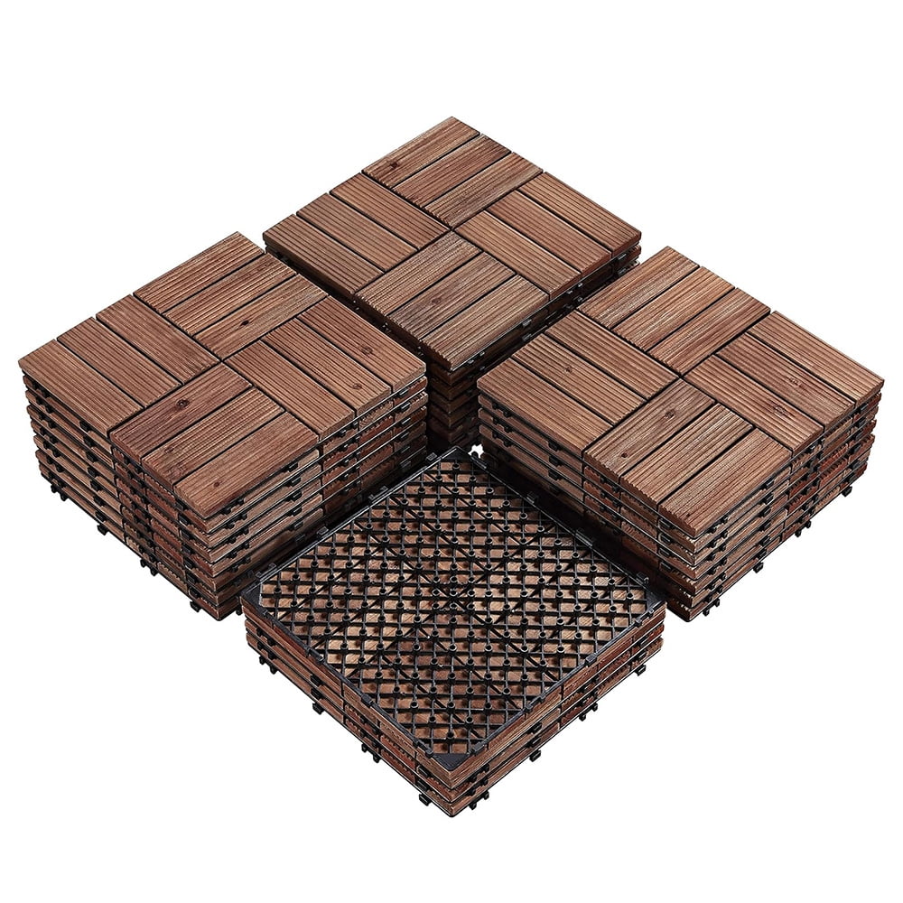 27PCS Patio Deck Tiles, Interlocking Wooden Garden Deck Tiles, 12 x ...