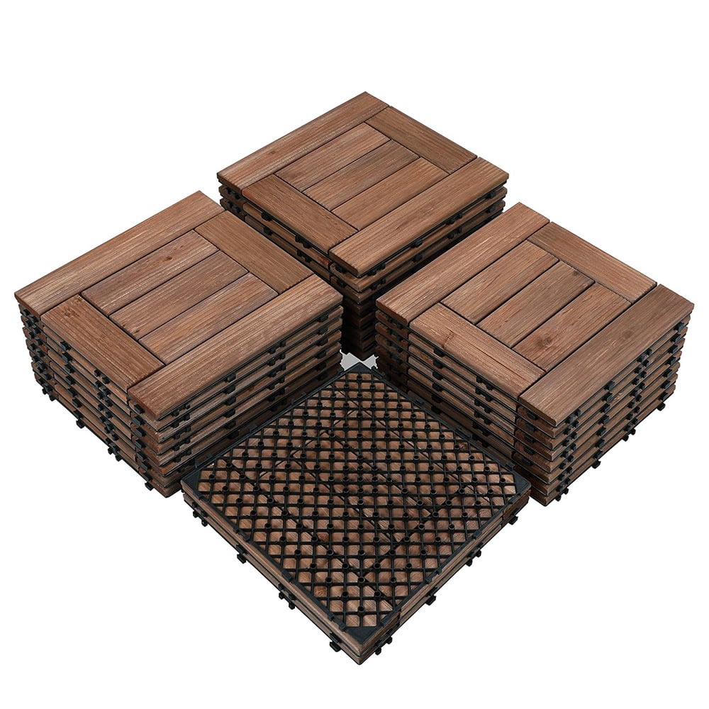 27PCS Patio Deck Tiles, Interlocking Wooden Garden Deck Tiles, 12 x ...