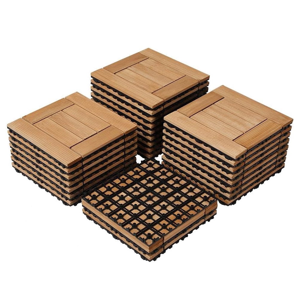 27PCS Patio Tiles Interlocking Wood Floor Tiles Outdoor Wooden Flooring ...