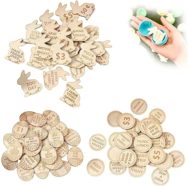 27PCS Wooden Easter Egg Reward Tokens, Family Easter Egg Basket Fillers ...