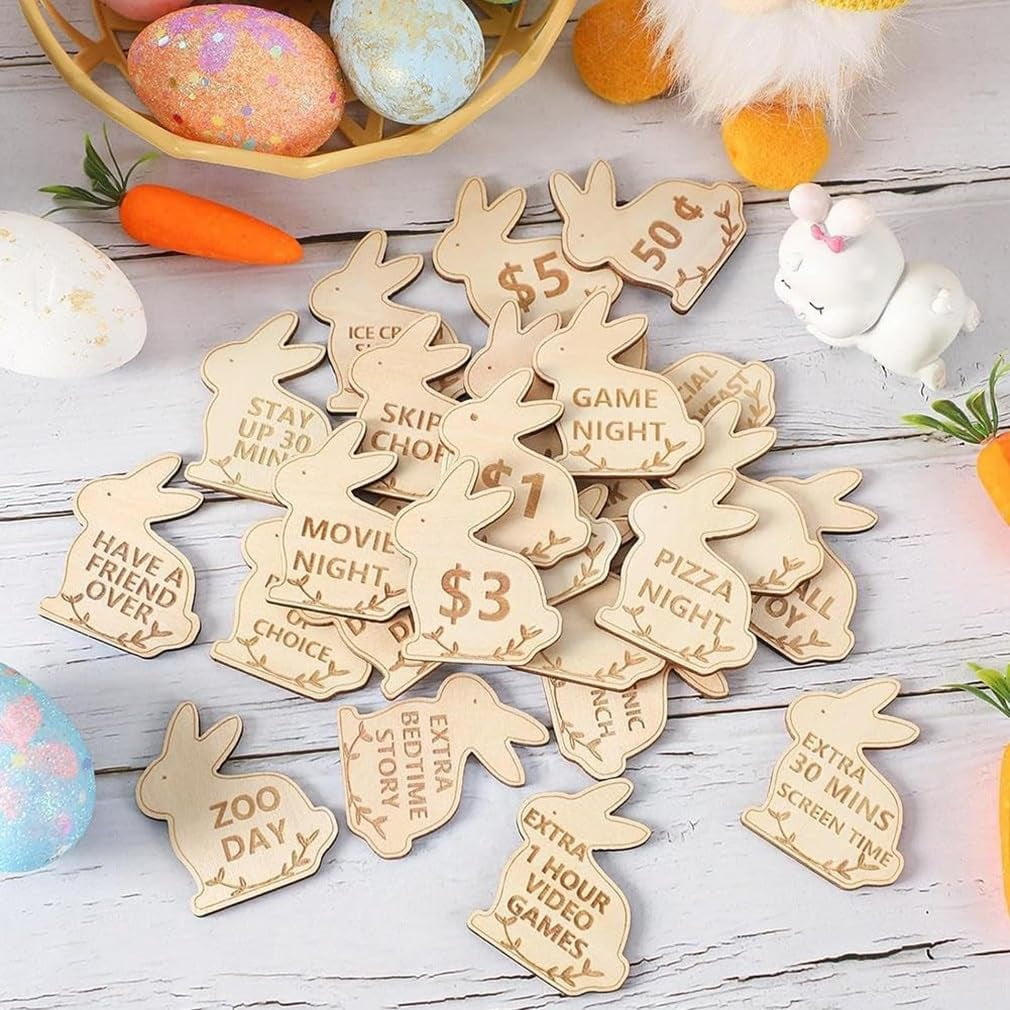 27PCS Wooden Easter Egg Reward Tokens, Family Easter Egg Basket Fillers ...