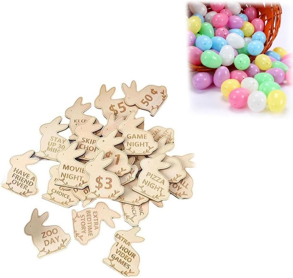 27PCS Wooden Easter Egg Reward Tokens, Family Easter Egg Basket Fillers ...