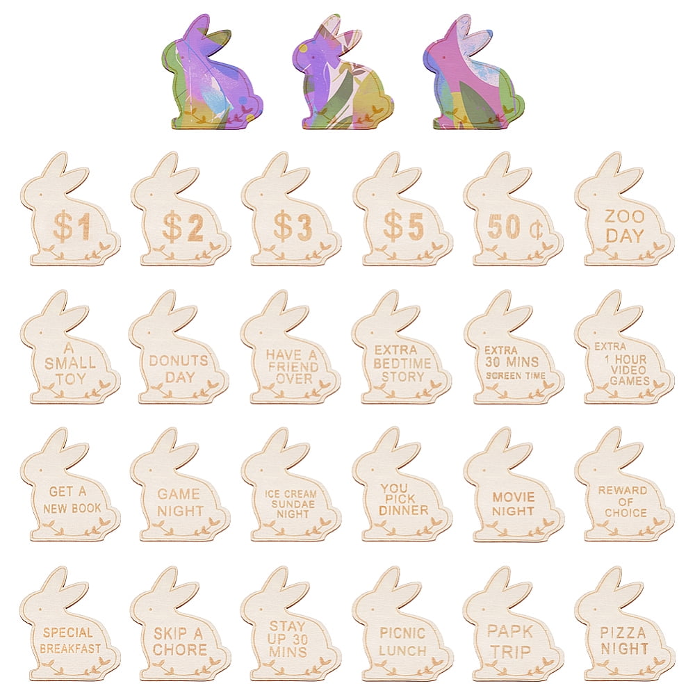 27Pcs Bunny Wooden Easter Reward Tokens Easter Egg Fillers BurlyWood ...