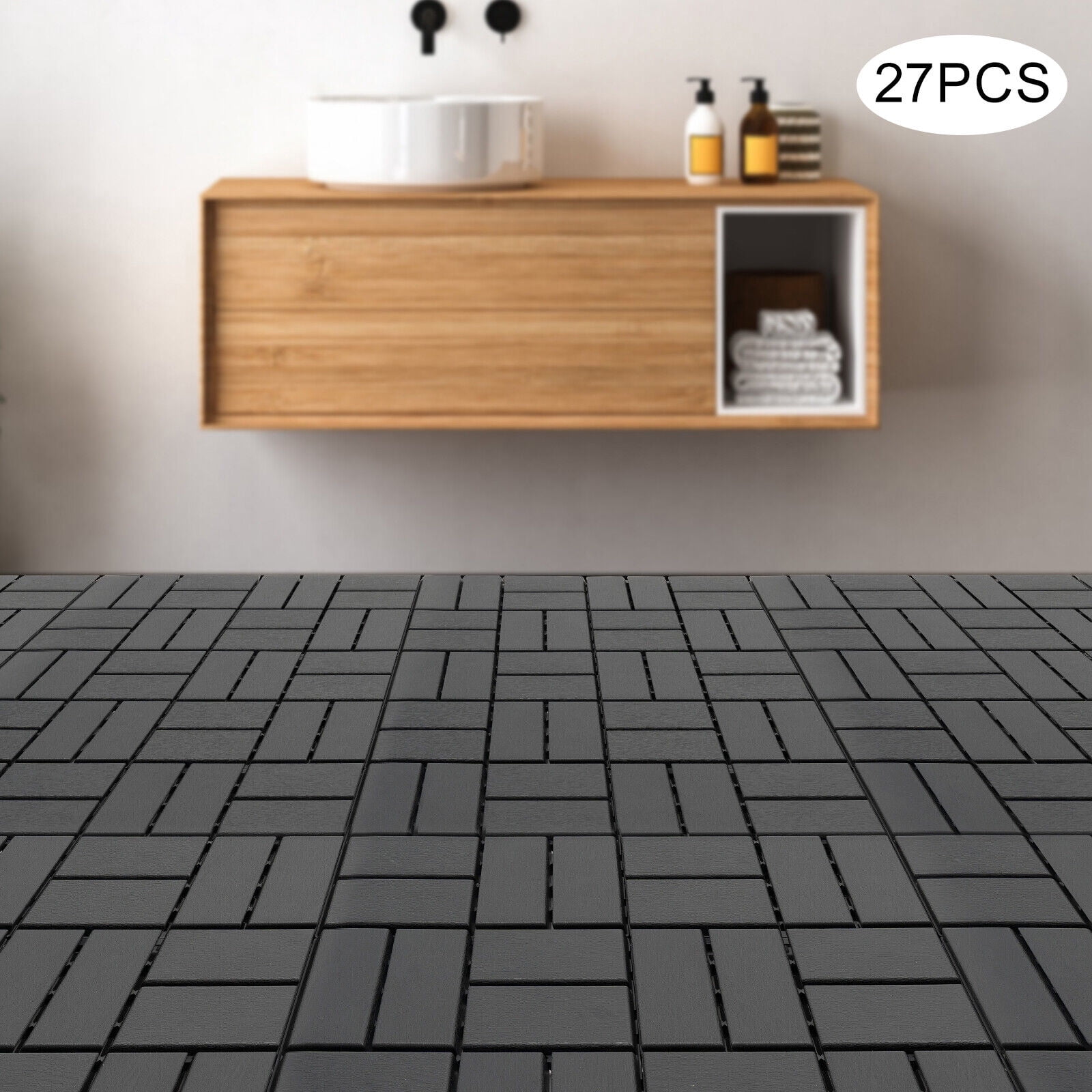 27Pcs Wood Flooring Patio Deck Tiles Outdoor Floor Anti Warping ...