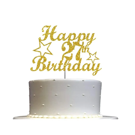 27Th Birthday Cake Topper Double Side Gold Glitter 27Thparty ...