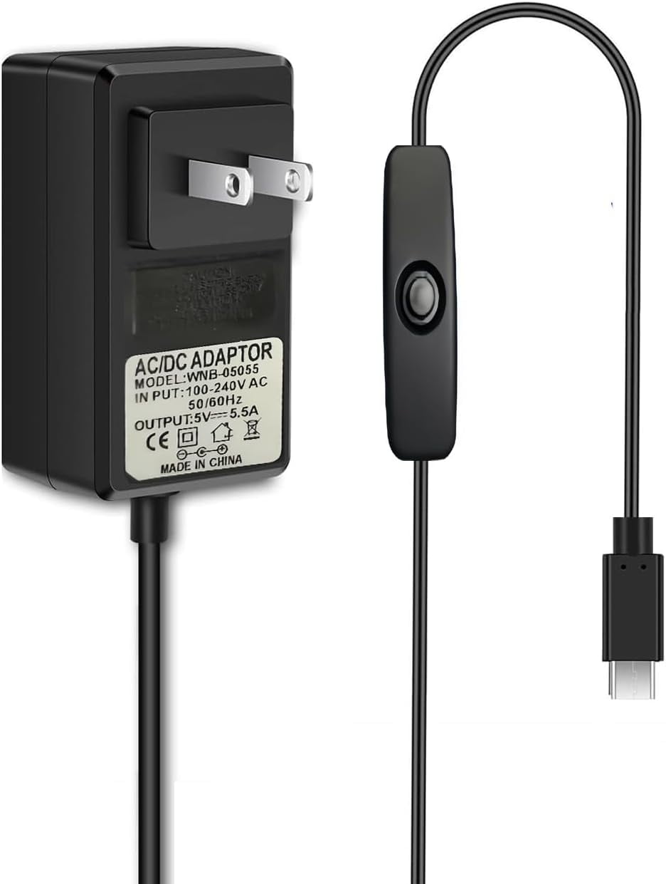 27W Power Supply for Raspberry Pi 5, USB-C Power Supply 5V 5.5A for ...