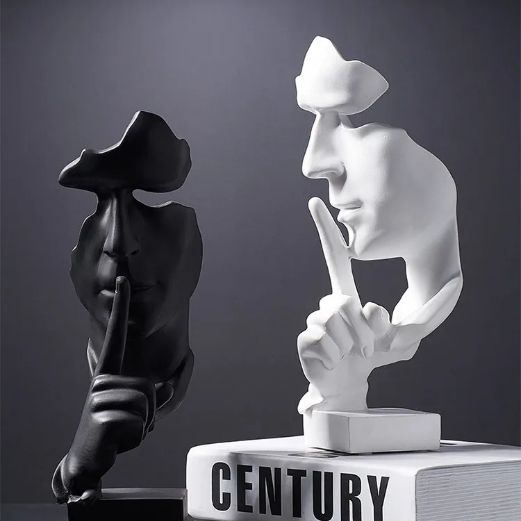27cm Abstract Silence Is Golden Figurine Resin Hand Face Silent Men ...
