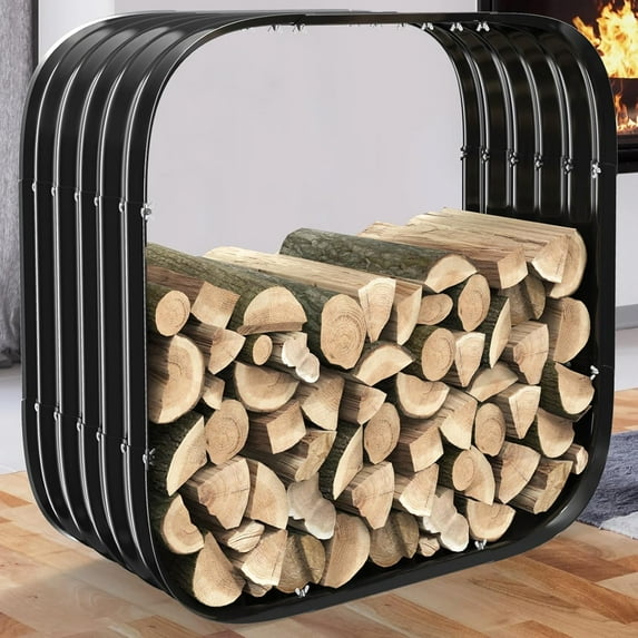 27in Firewood Rack Indoor Outdoor with Cover Roof, Heavy Duty Fireplace ...
