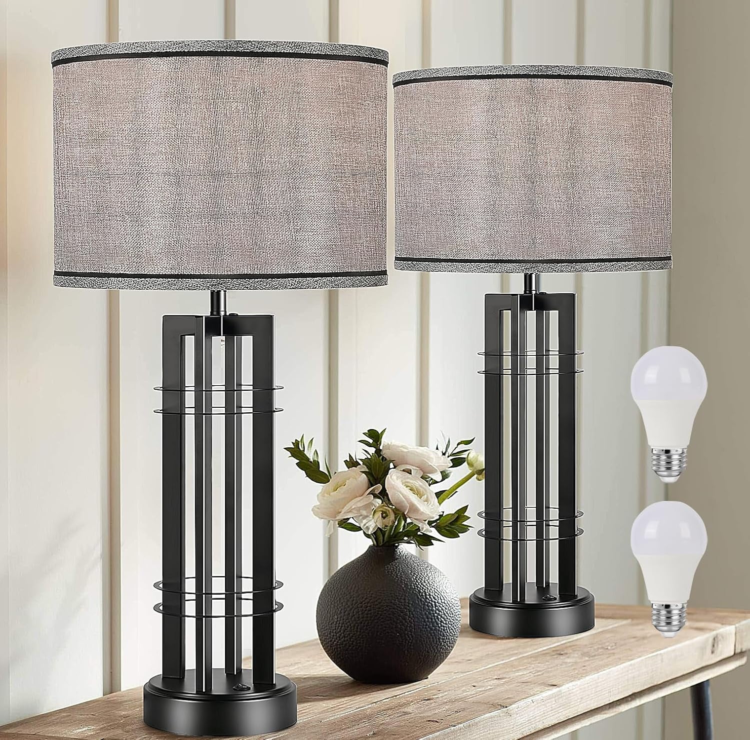27in Tall Table Lamps for Living Room Button Control Farmhouse Rustic ...